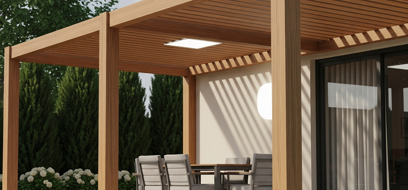 Wood Effect Aluminium Pergola 6x3m for UK Gardens — Gardens Of Style