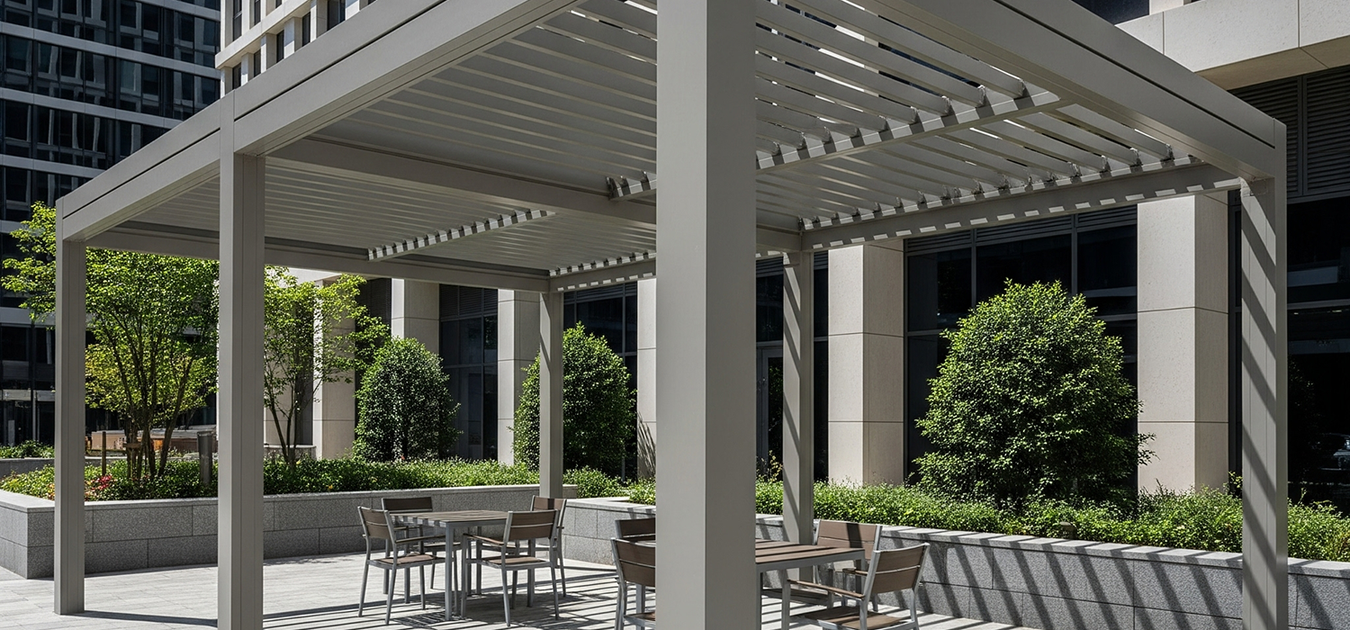 Shaded Customer Waiting Area with Aluminium Pergola — Gardens Of Style